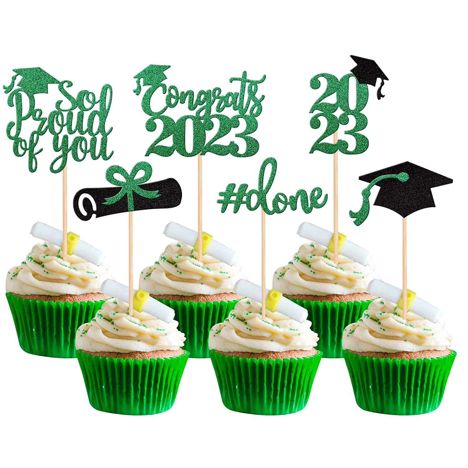 36 PCS 2023 Graduation Cupcake Toppers Glitter Congrats Class of 2023 ...