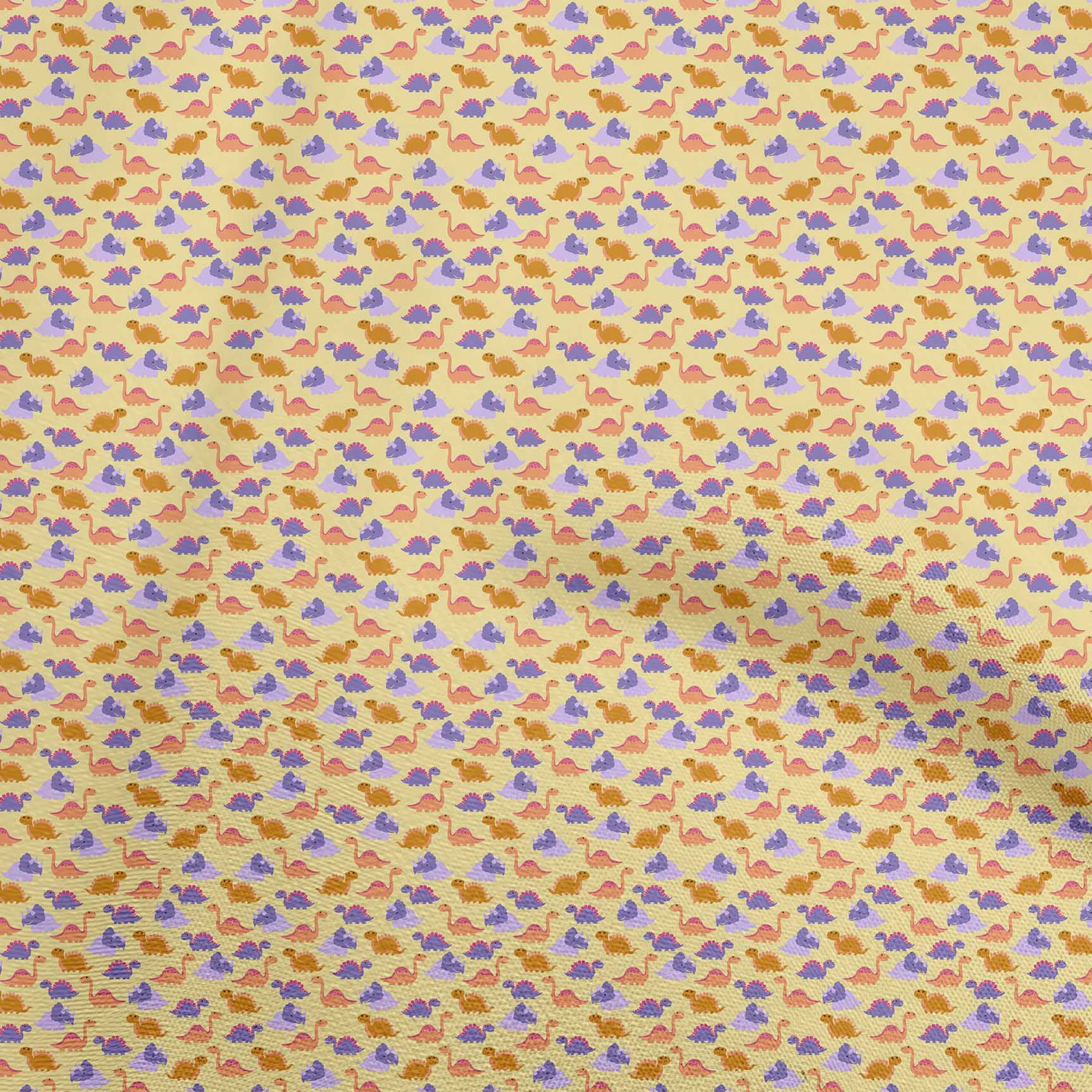 oneOone Viscose Chiffon Yellow Fabric Colorful Dinosaur Cartoon ...