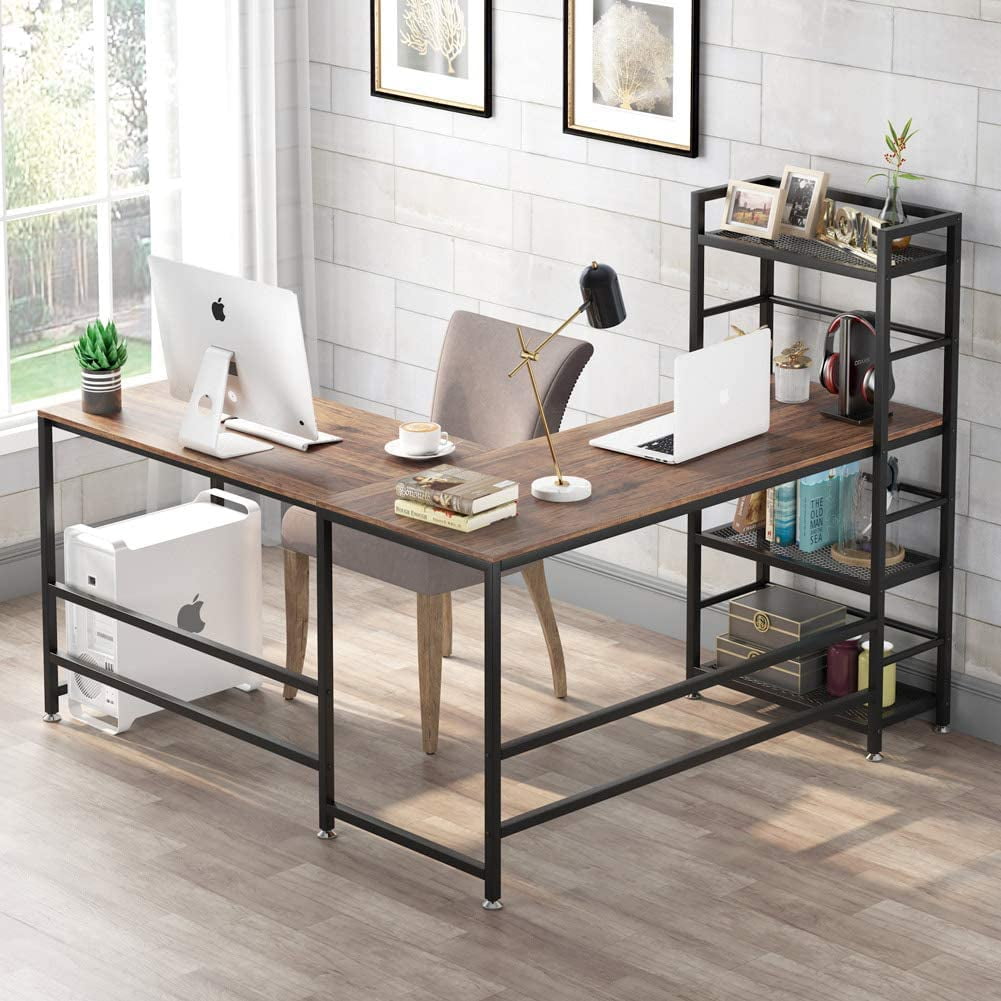 TribeSigns 59 Inch L Shaped Computer Desk with 4-Tier Storage Shelves ...