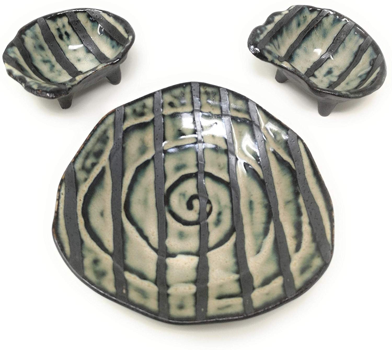 TJ Global Ceramic Japanese Sushi for 2 Set, One Plate and Two Soy Sauce ...