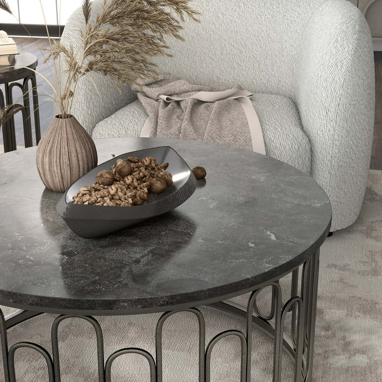 Furniture of America Saz Stone Top 3 Piece Coffee Table Set Black