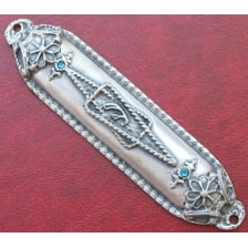 Judaica Mezuzah & Scroll Wood with Stones Pewter Shin Dalet Yud with ...