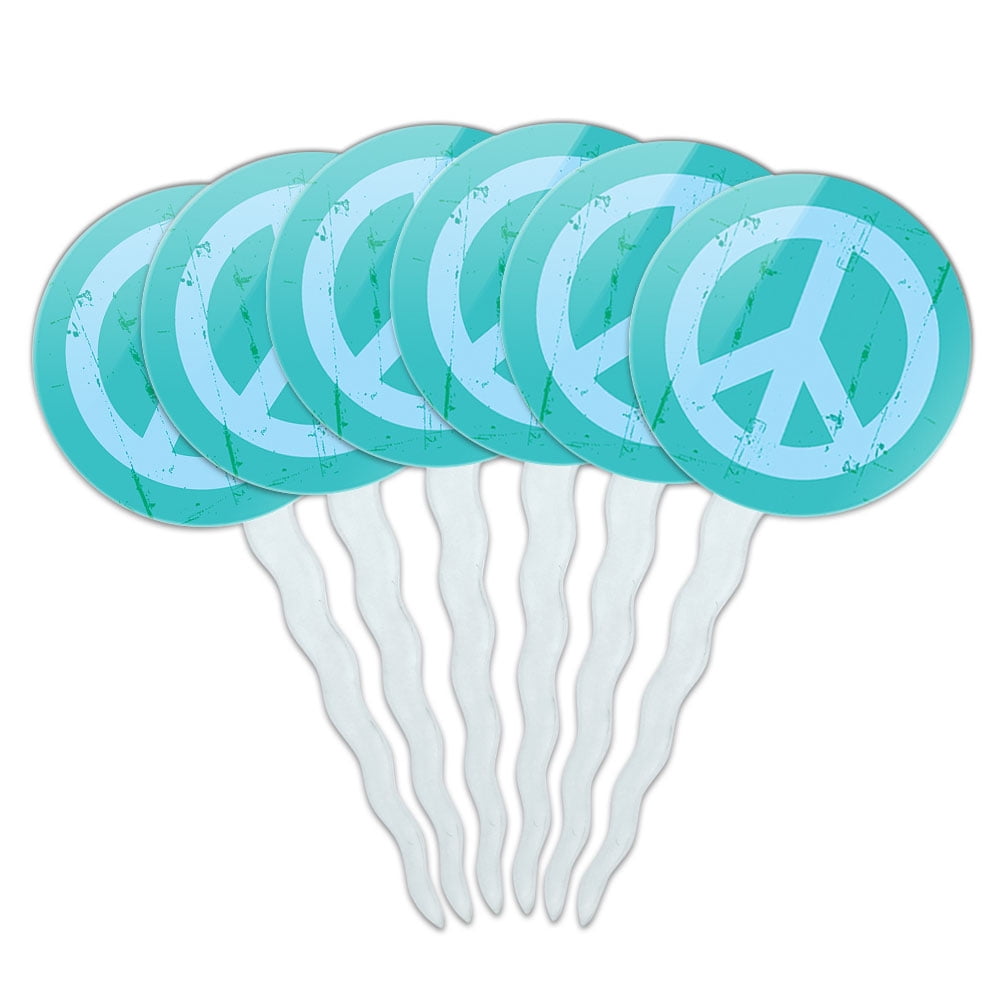 Artsy Peace Sign Symbol Teal Cupcake Picks Toppers - Set of 6 - Walmart.com