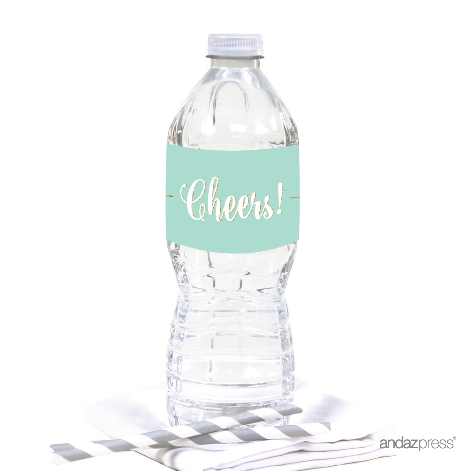 Signature Light Aqua, White, Gold Glittering Party, Water Bottle Labels ...