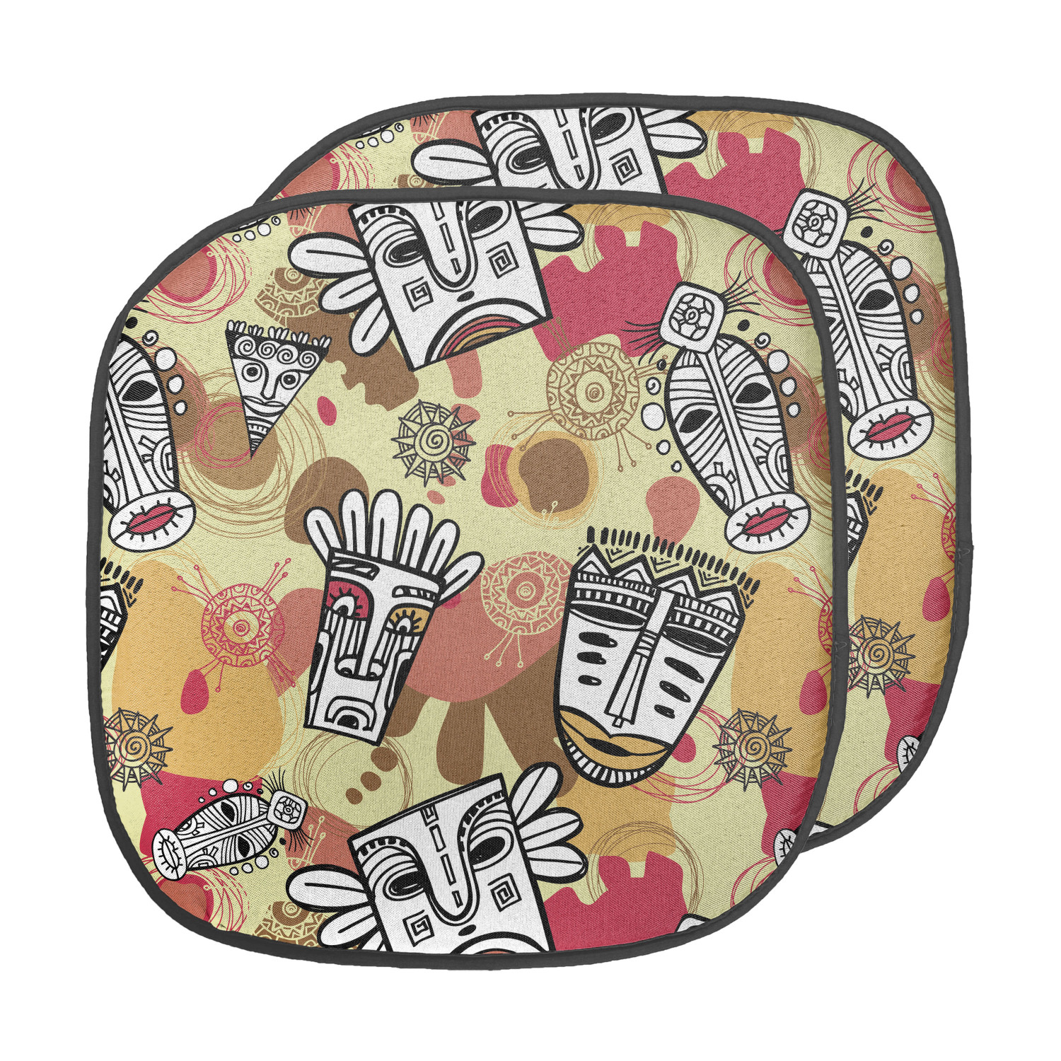 Prehistoric Chair Seating Cushion Set of 2, Cartoon Aboriginal Feathers ...