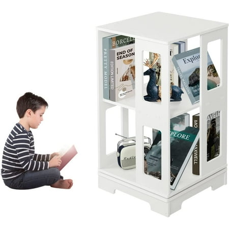 2 Tier Rotating Bookshelf, 360° Revolving Square Bookcase Floor ...