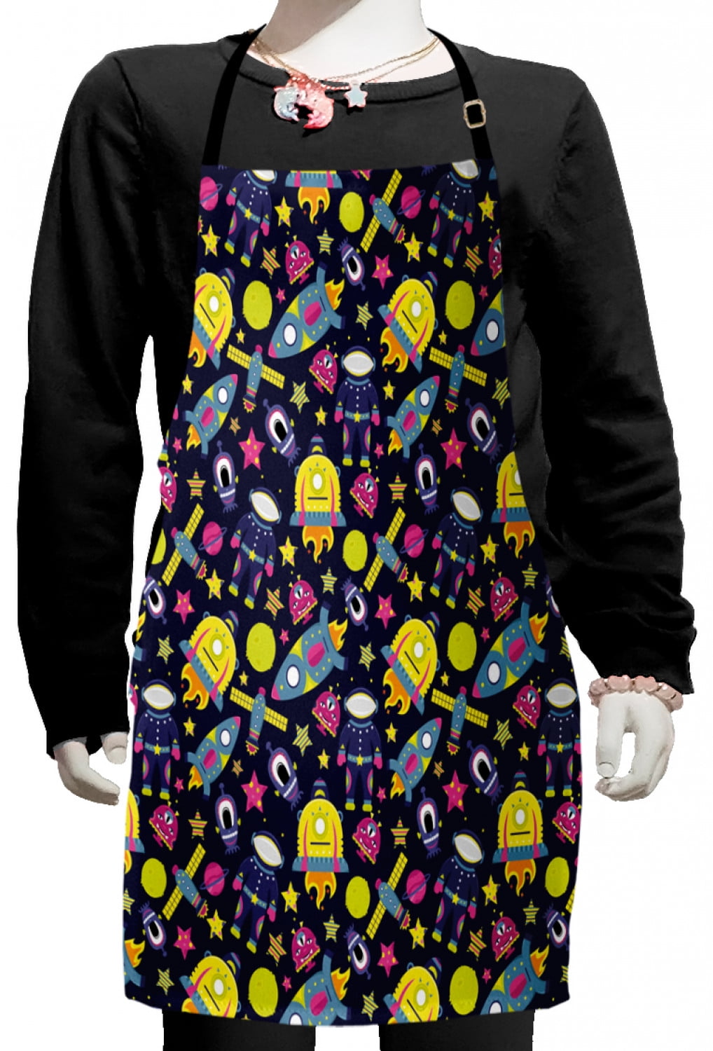 Alien Kids Apron, Vibrant Concept of Spaceships Planets Satellites and ...