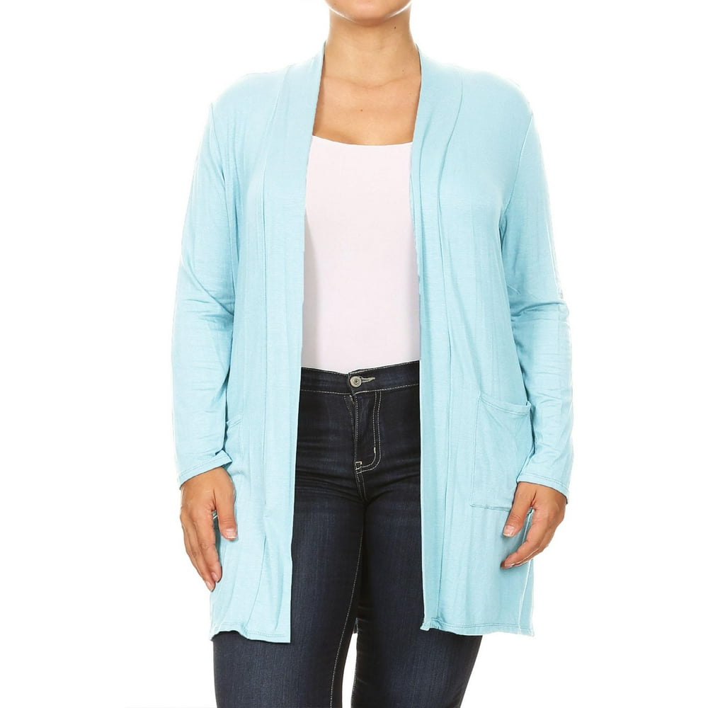 FashionJOA - Women's Solid Casual Plus Size Pockets Knit Duster ...