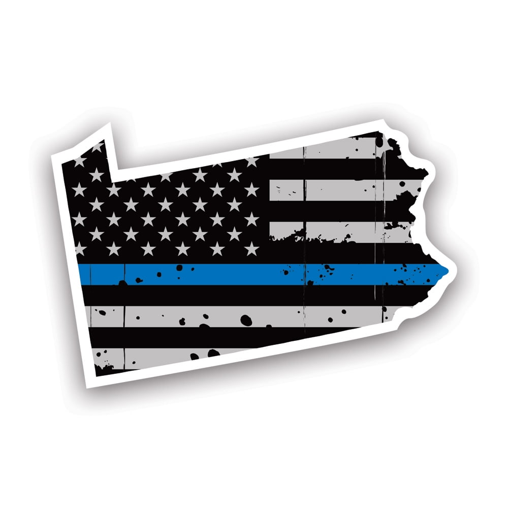 Distressed Thin Blue Line Pennsylvania State Shaped Subdued US Flag ...