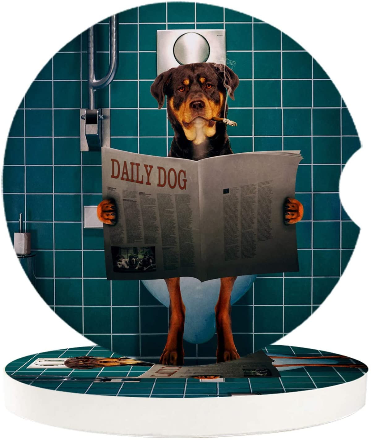 FMSHPON Rottweiler Sitting on The Toilet Reading Newspaper Set of 6 Car ...