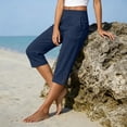 Capris Pants for Women Cotton Linen Casual Straight Leg Elastic Waist ...