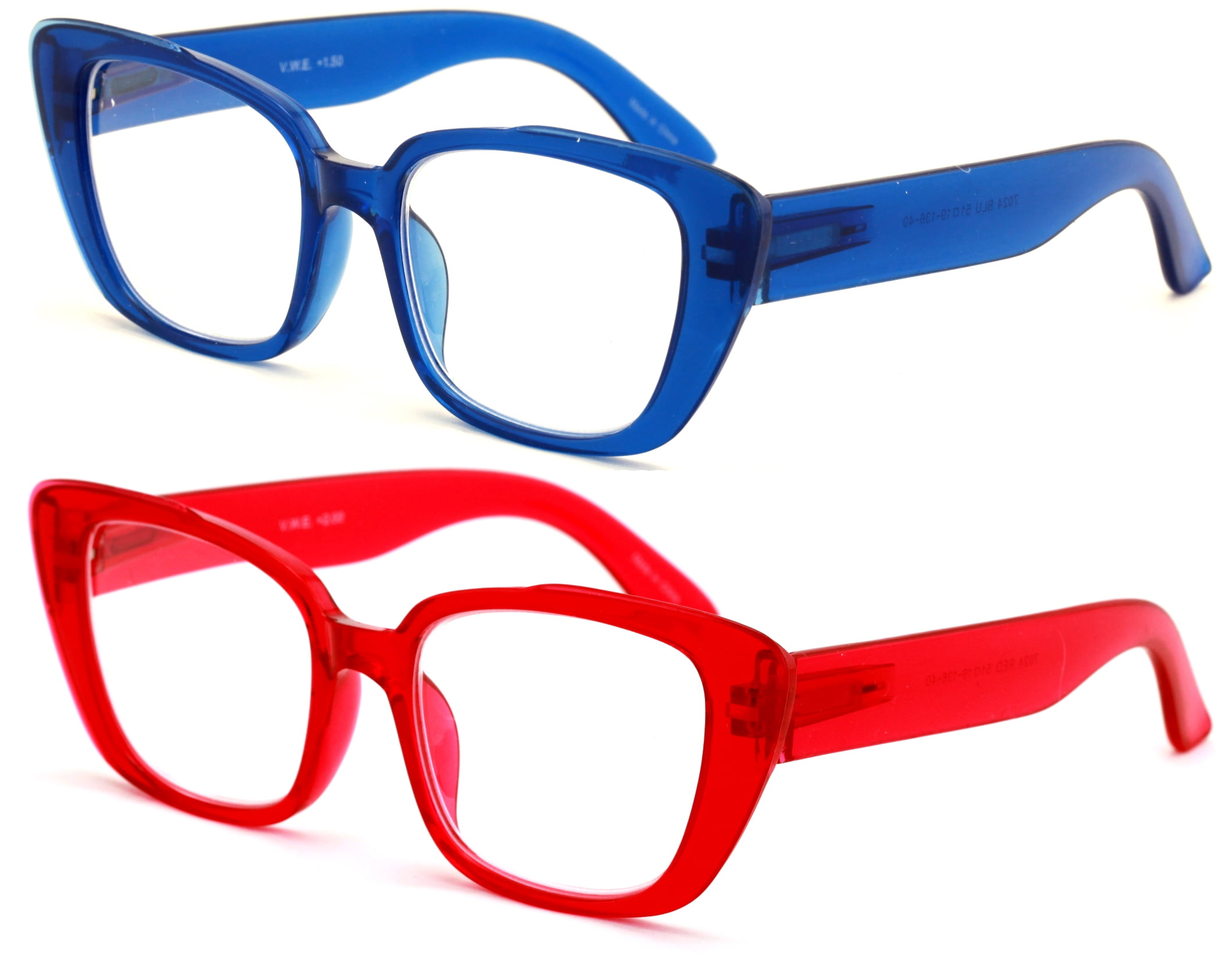 2 Pairs Women Oversize Transparent Reading Glasses - Spring Hinge ...