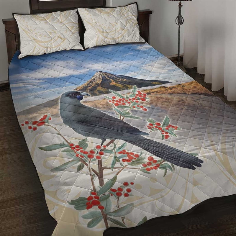 Nueva Zelanda Mount Taranaki Paisaje Colcha Juego de Cama Kokako Pájaro ...