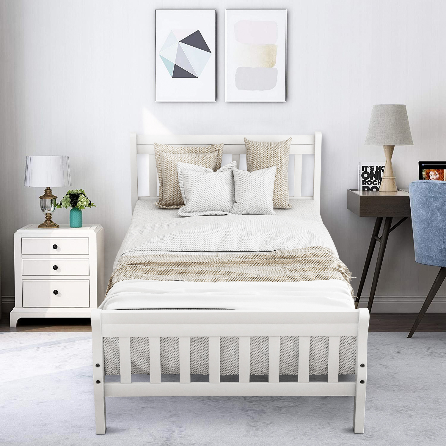 Twin Bed, Solid Wood Twin Bed Frame for Kids, Platform Bed Frame with ...