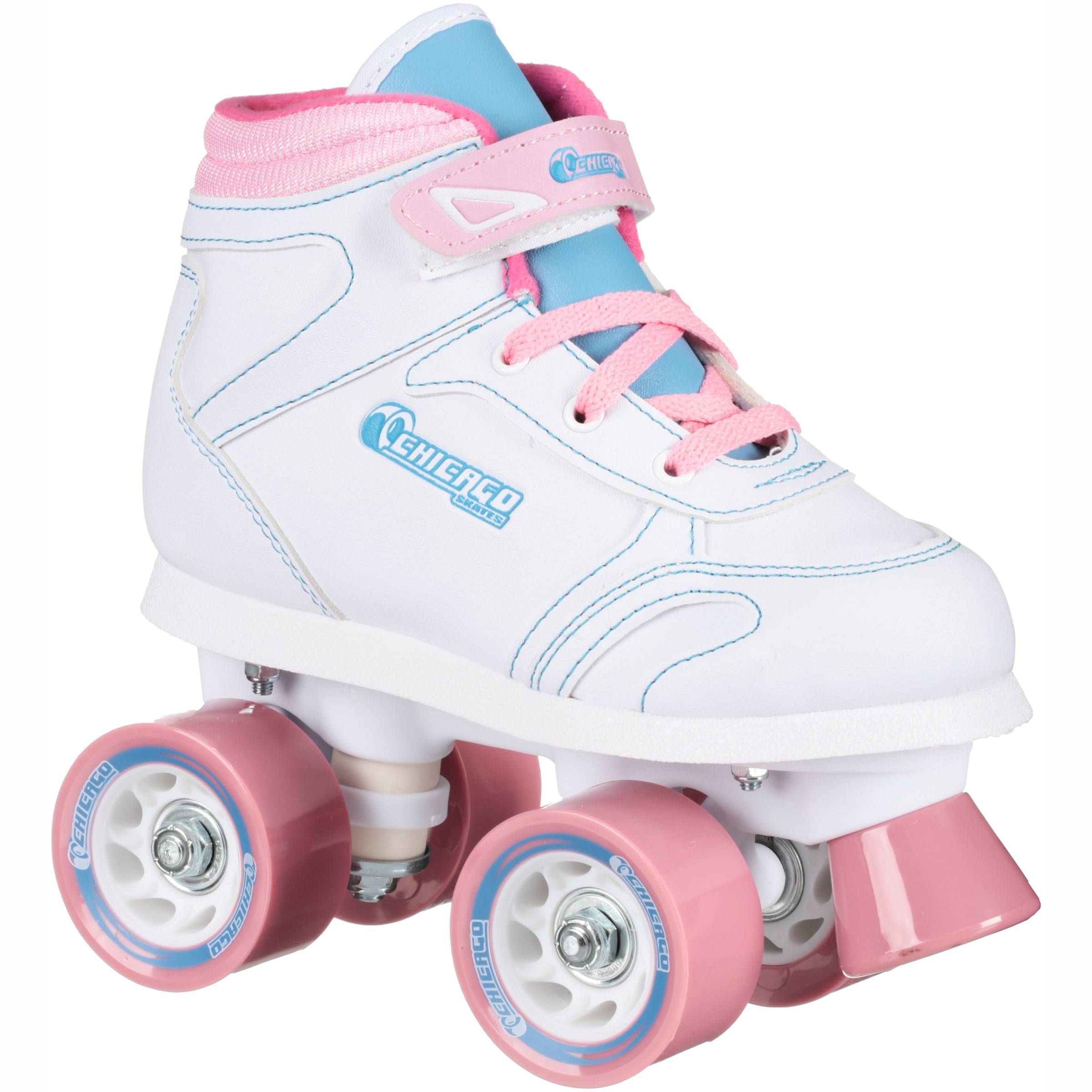Chicago Skates Girl's Quad Roller Skate White, Pink and Teal Sidewalk ...