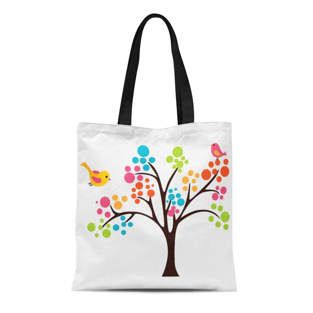 SIDONKU Canvas Tote Bag Cute Tree of Life Cartoon Kids Character Birds ...
