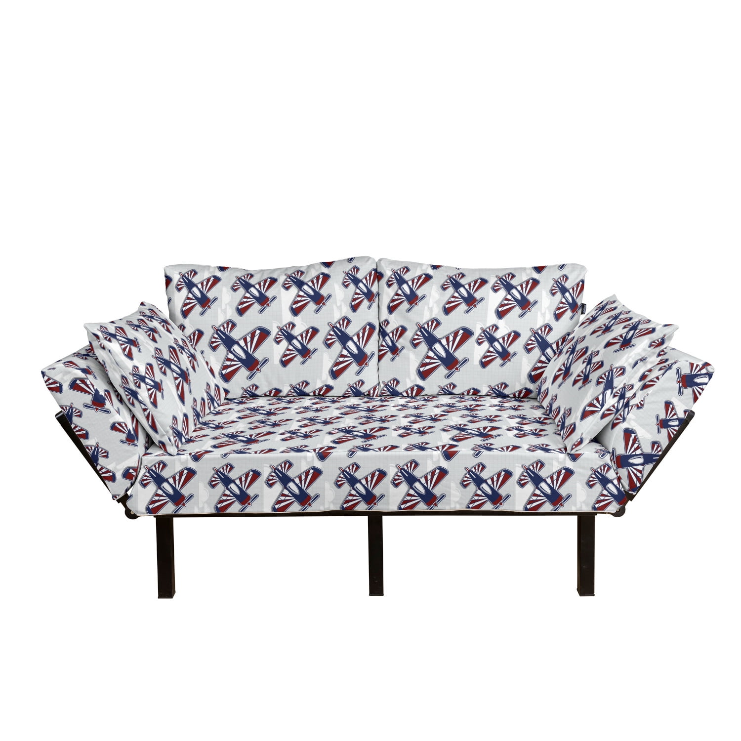 Airplane Futon Couch, Aviation Theme Pattern with Airships in Classical ...