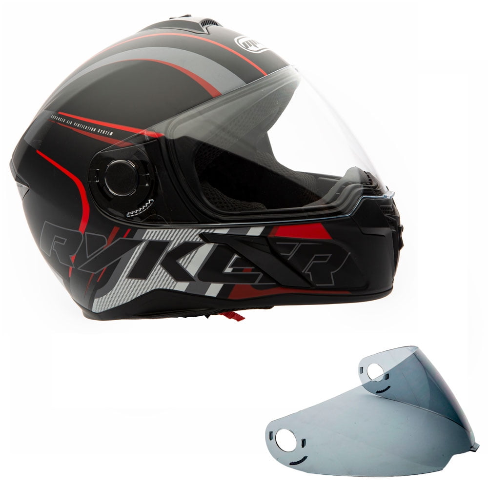 MMG Adult Motorcycle Full Face Helmet DOT Street - Matte Black Red ...