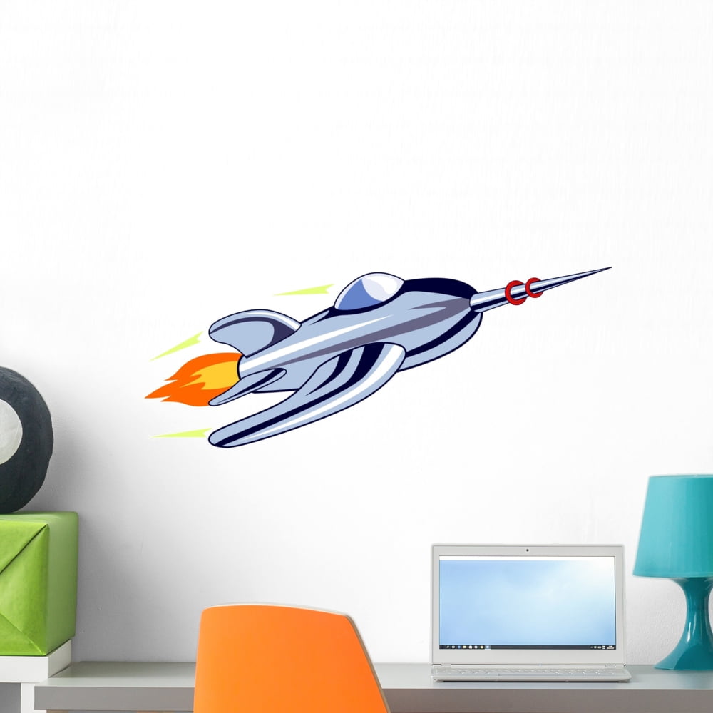 Retro Styled Rocketship Wall Decal by Wallmonkeys Peel and Stick ...
