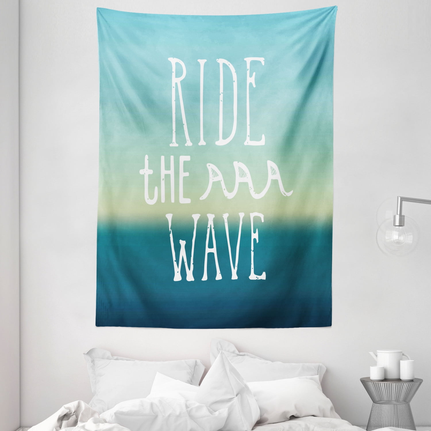 Ride The Wave Tapestry, Ride the Wave Quote with Ocean Horizon ...