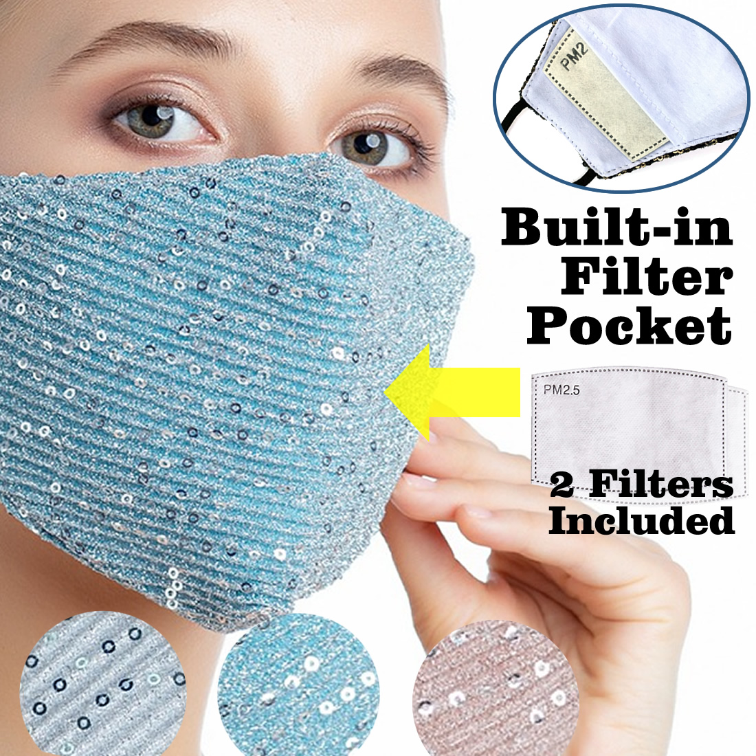 Cleanbreath Washable Sequin Cloth Mask, Light Blue - Walmart.com