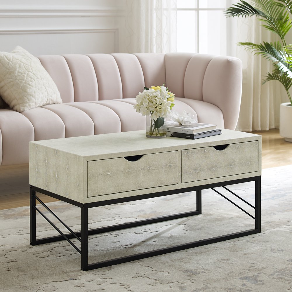Manor Park Modern Eclectic Faux Shagreen Coffee Table, Off White ...