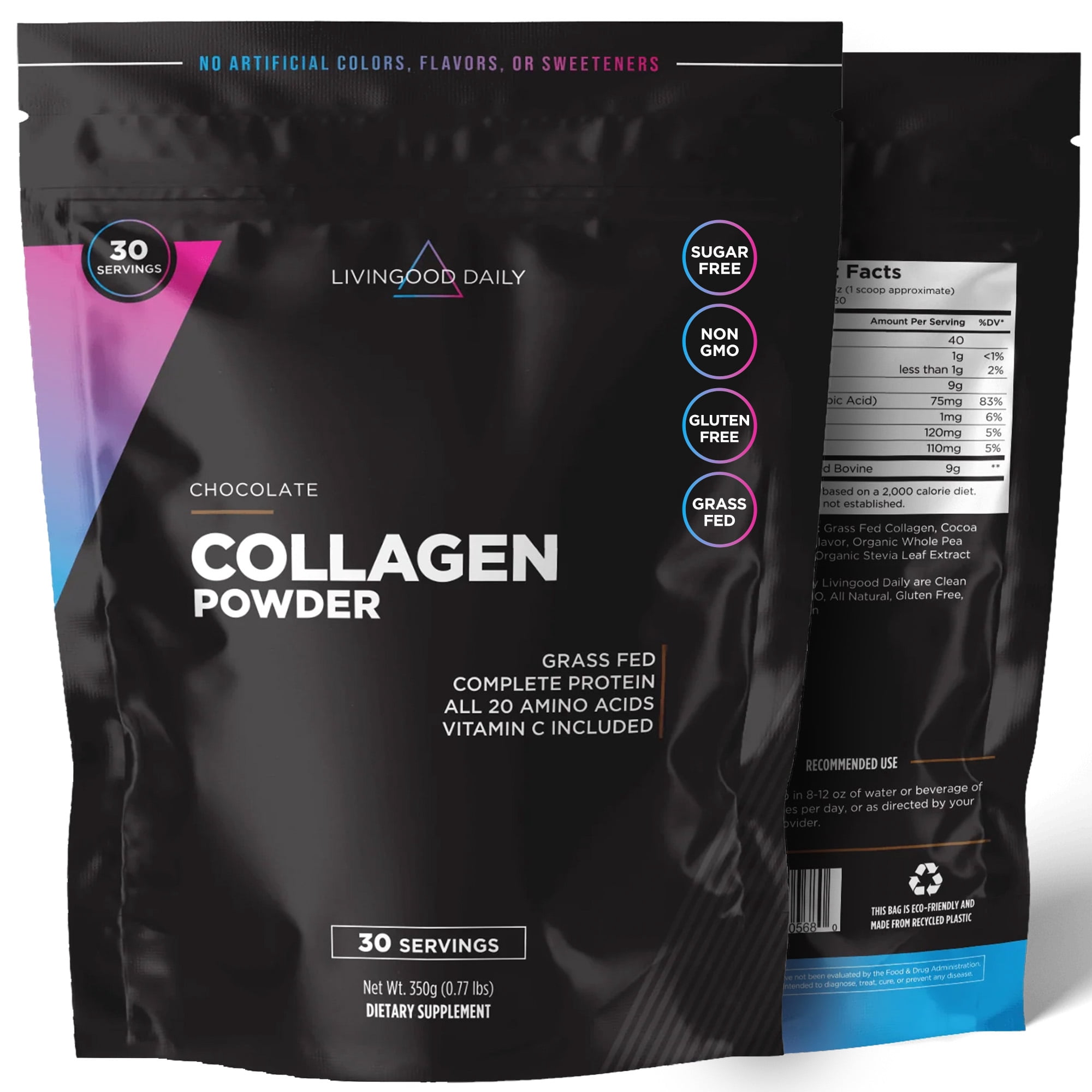 Livingood Daily Chocolate Collagen Peptides Powder Plus Vitamin C - 30 ...