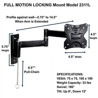 RV TV Mount, lockable with chain release, 2311l full motion perfect for ...