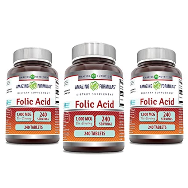 Amazing Formulas Folic Acid 1000 mcg (1 mg) 240 Tablets Supplement ...
