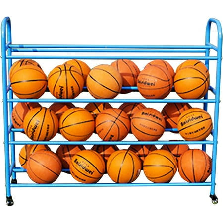 Rolling Basketball Rack, 4-Tier Sports Equipment Storage with Wheels ...