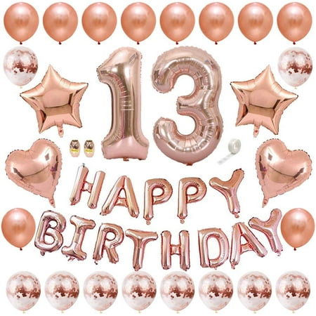 Rose Gold Happy Birthday Banner Balloon Kit 13th Birthday Balloon ...