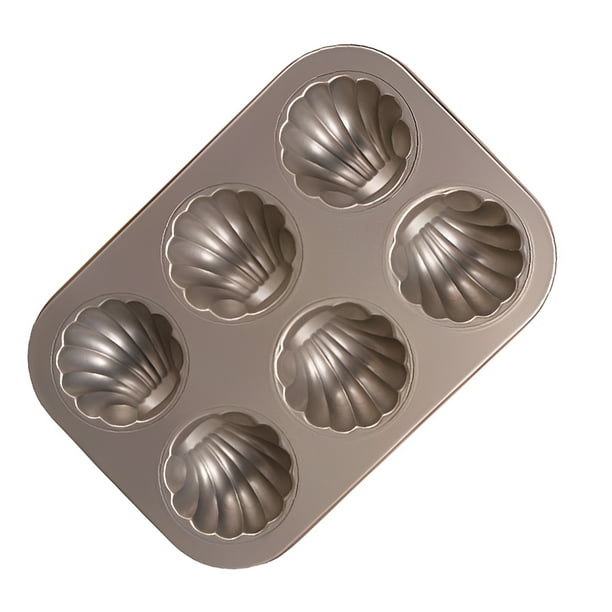 maskred 6 Cavity Cake Baking Pan Shell Shape Mold Carbon Steel Cupcake ...
