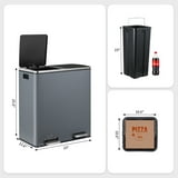 LAZY BUDDY 16 Gallon Dual Trash Can, Stainless Steel, Step-On Pedal, Recycling Compartments ...