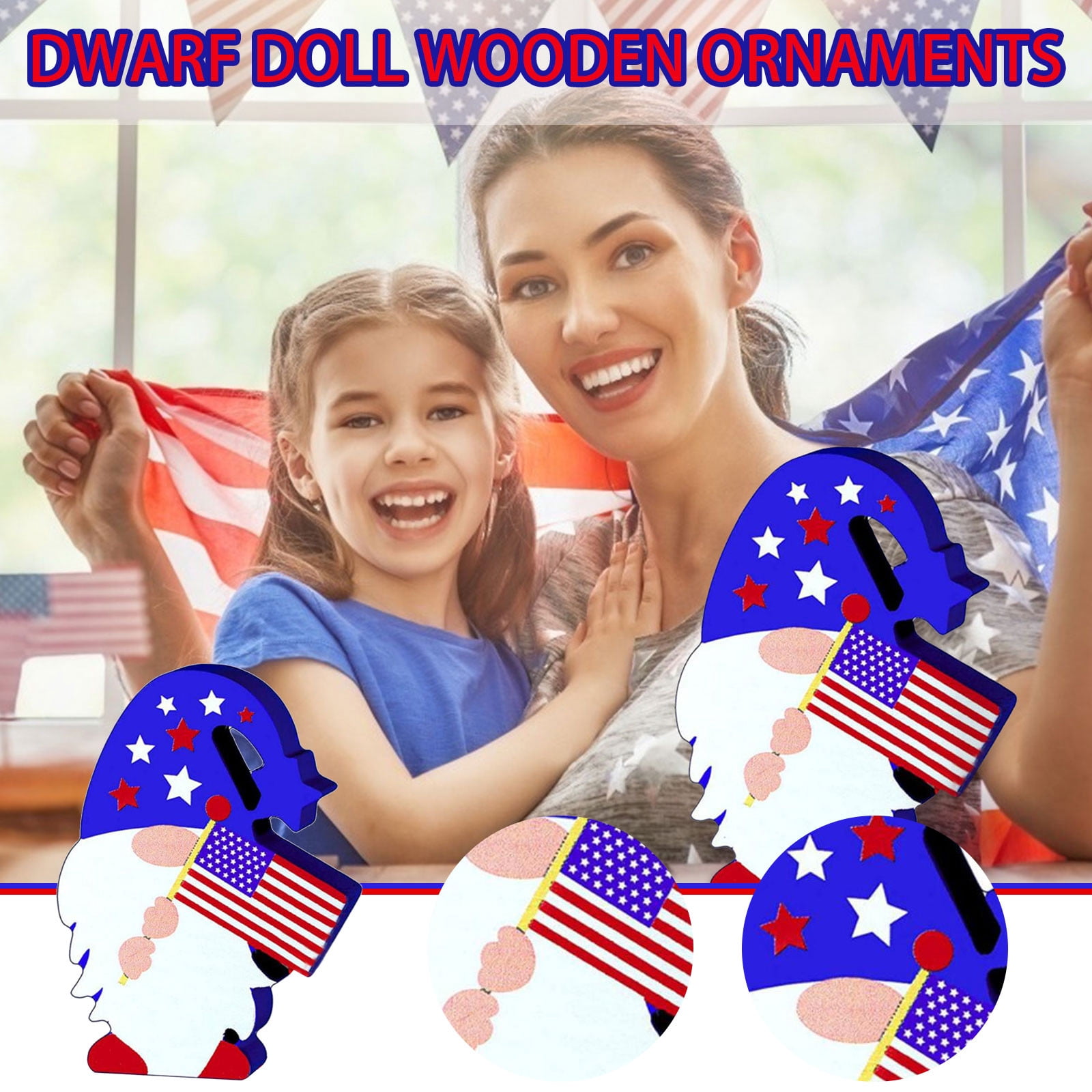 Lingouzi American Independence Day Ornaments Dwarf Doll Wooden Tabletop ...