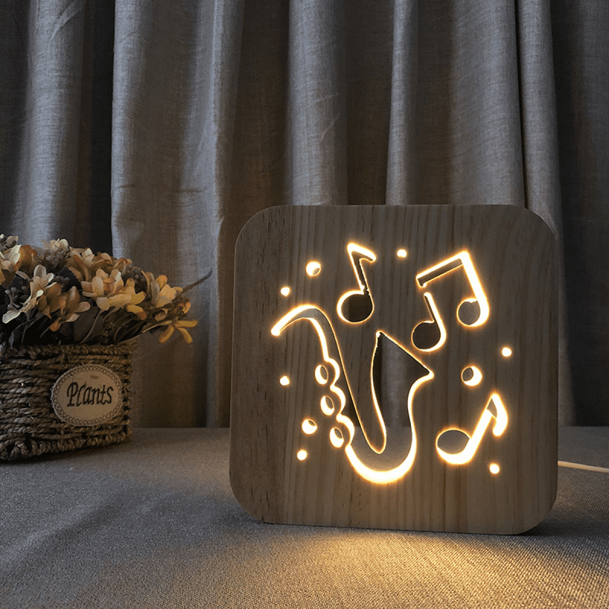 Light Bulb Night Light For Saxophone Bones Wooden 3D Lamp Creative ...