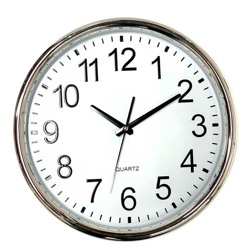 Harko Round Wall Clock with Molded Numbers, Silver Rim, 15 Inches ...
