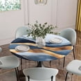 Abstract Graffiti Round Fitted Tablecloth Blue Gold Stripe Water ...