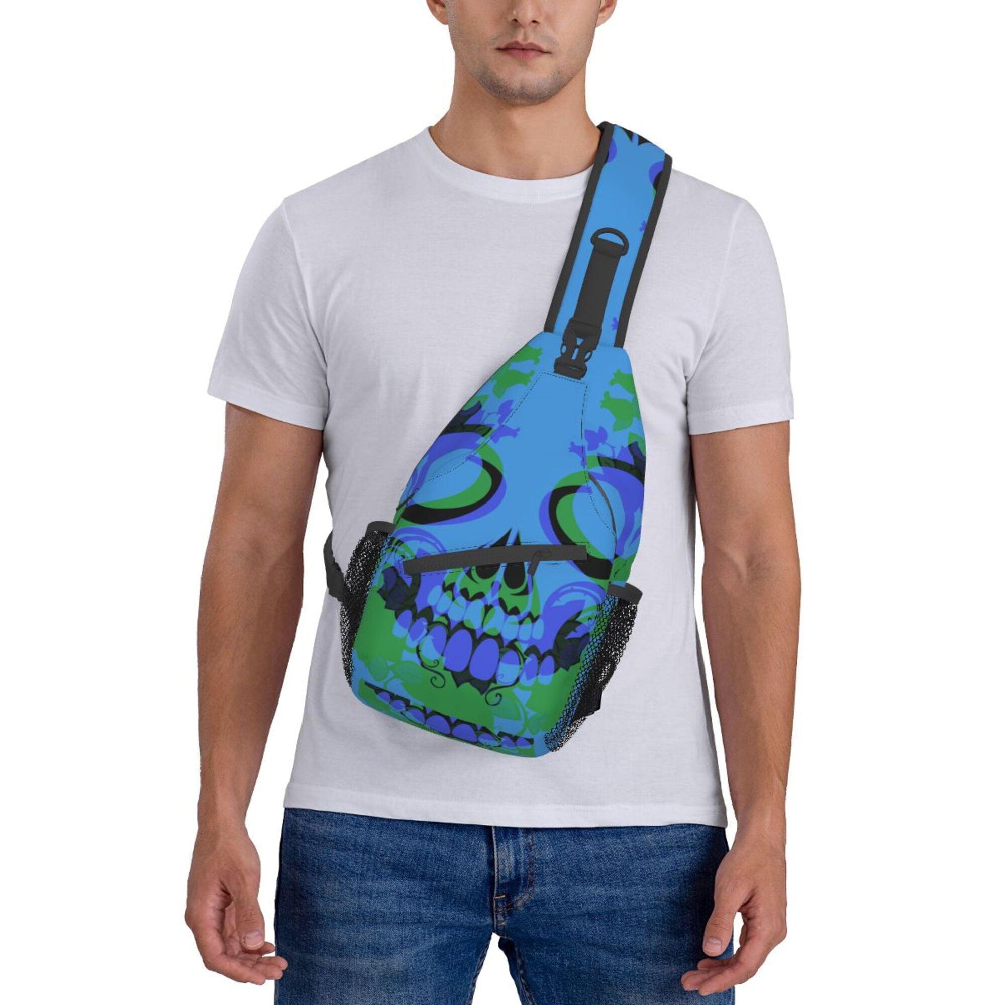 ZICANCN Evil Art Death Skull And Roses Crossbody Sling Bag for Men ...