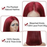 99J Straight Bob Red Wine 13x4 Lace Front Wigs Human Hair Pre Plucked ...