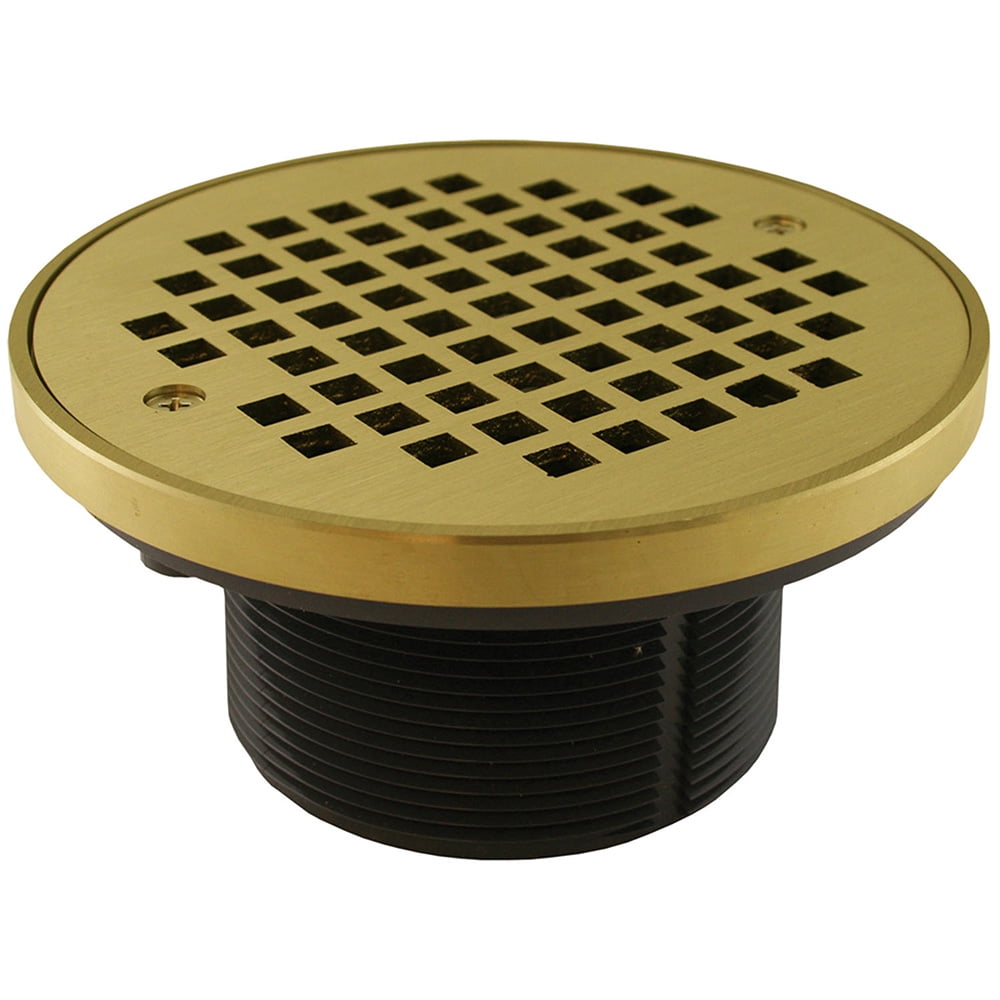 3-1/2" IPS Plastic Spud with 6" Polished Brass Round Strainer with Ring ...