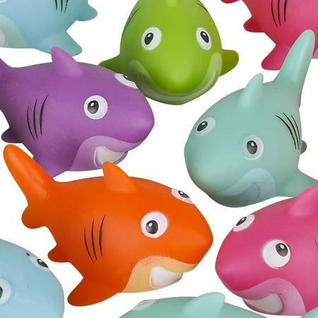 Bedwina Colorful Rubber Sharks (Pack of 12) Neon Squeezable Squirtable ...