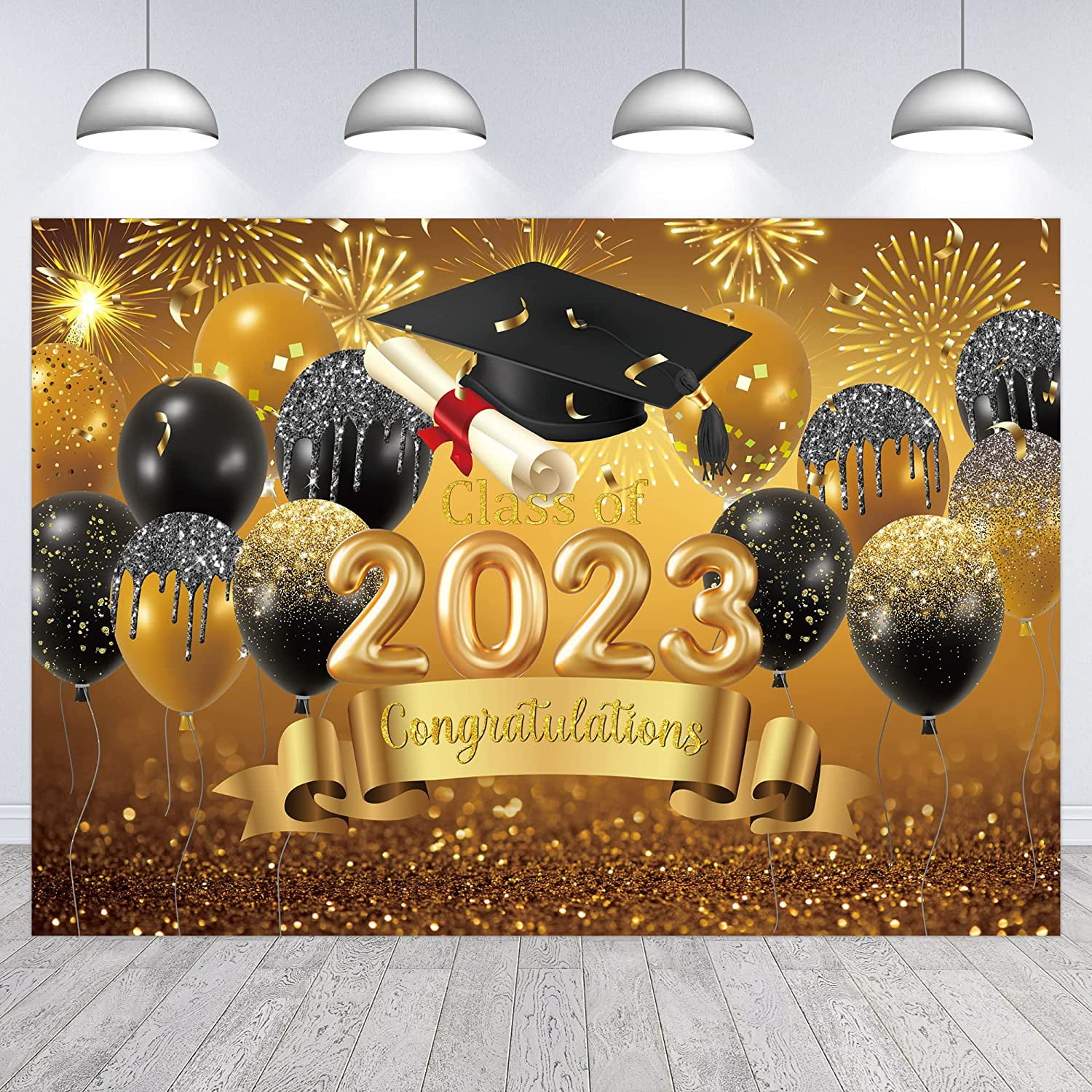 7×5ft Class of 2023 Graduation Backdrop Golden Balloon Congratulation ...