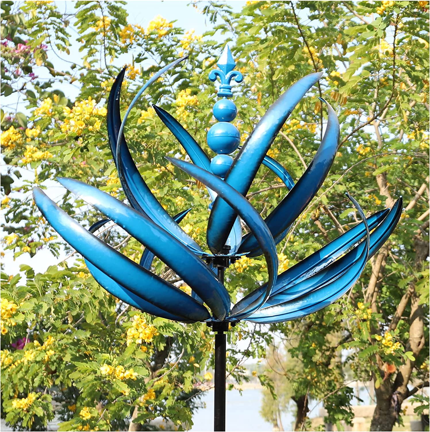 Cyan Oasis Blue Lotus Wind Spinner for Yard Garden, Height 91 in ...
