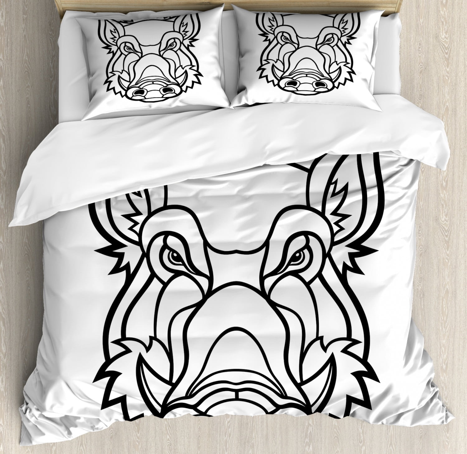 Razorback Duvet Cover Set King Size, Uncolored Outline Design Drawing ...