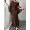 Brown Womens One-Shoulder Ruched Mesh Wrap Dress With Floral ...