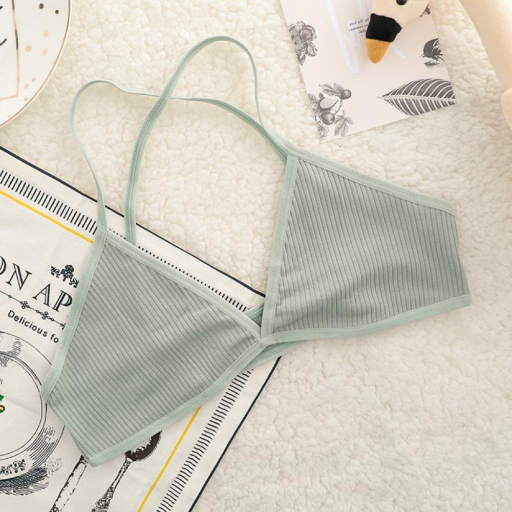 Female Triangle Bralette Cross Back Thin Strap Bra Sports Bra Deep V ...