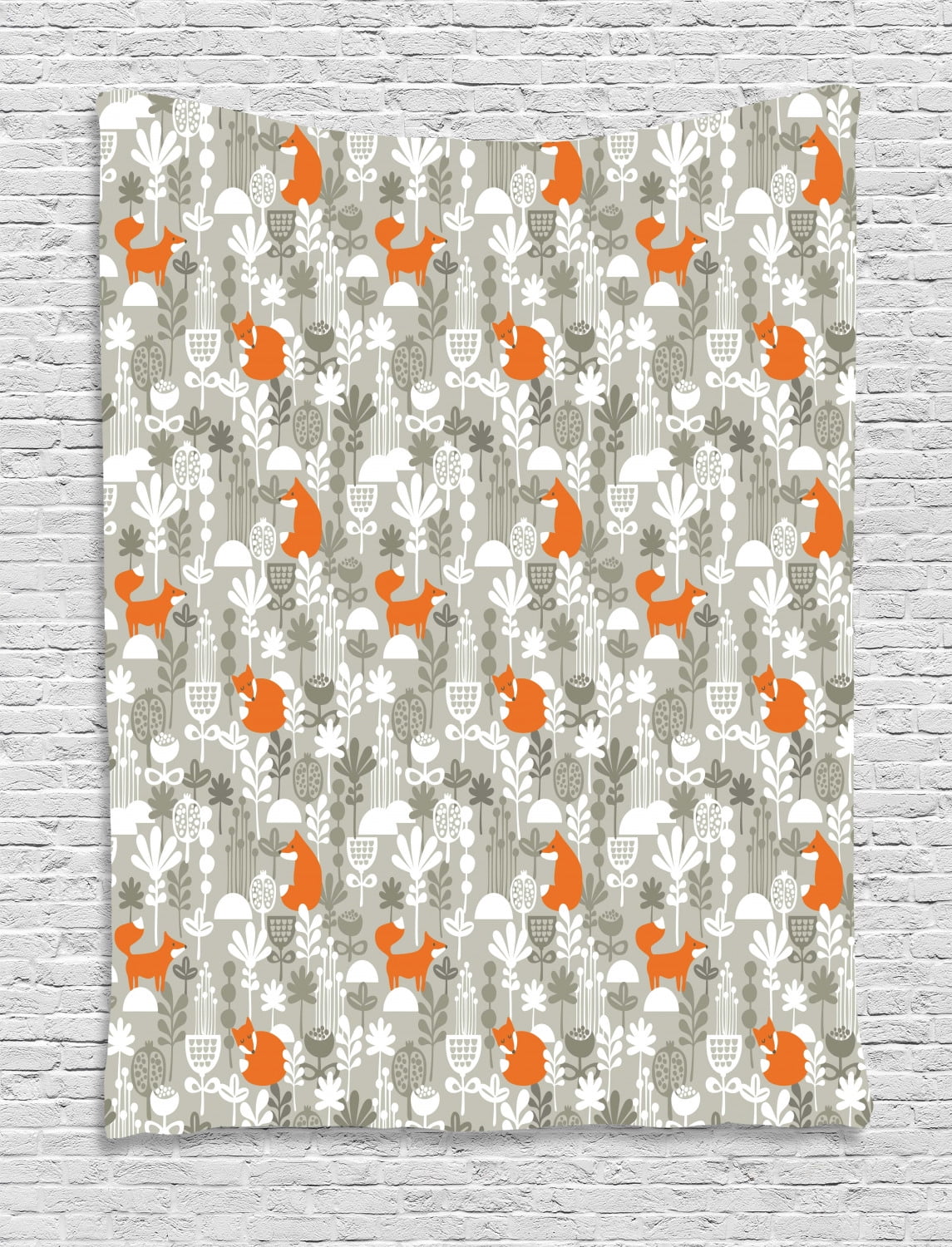 Fox Tapestry, Woodland Animals in Flower Field Nursery Cartoon Sleeping ...