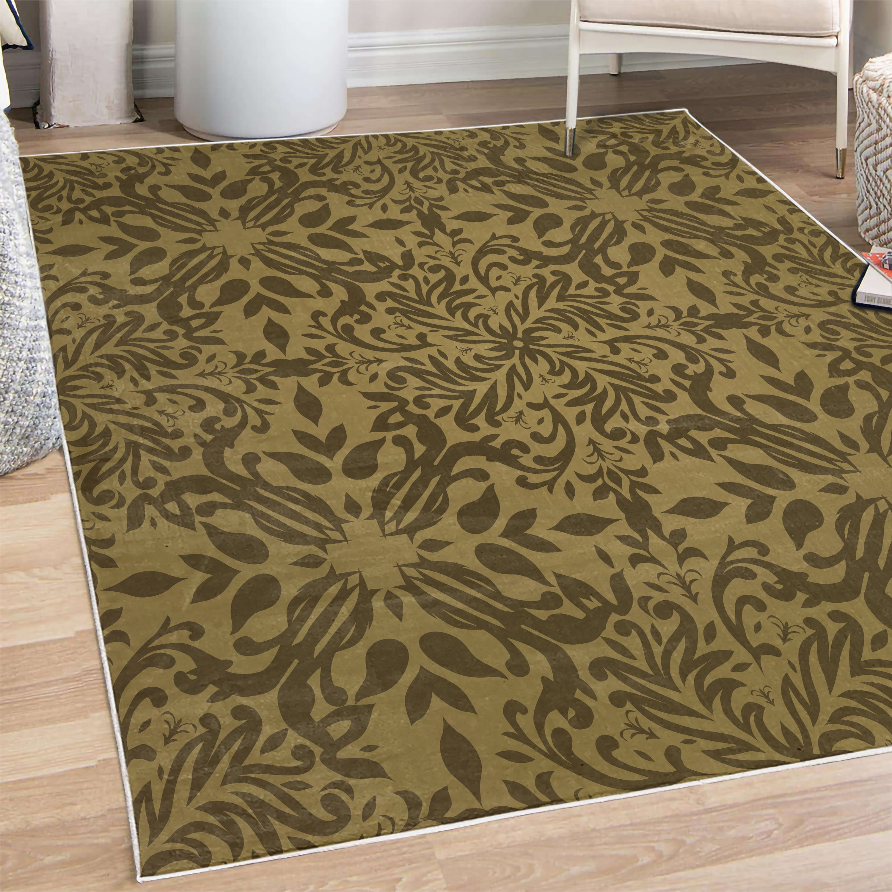 Oriental Decorative Rug, Mandala Inspired Curly Flowers and Leaves Details Frame Illustration ...