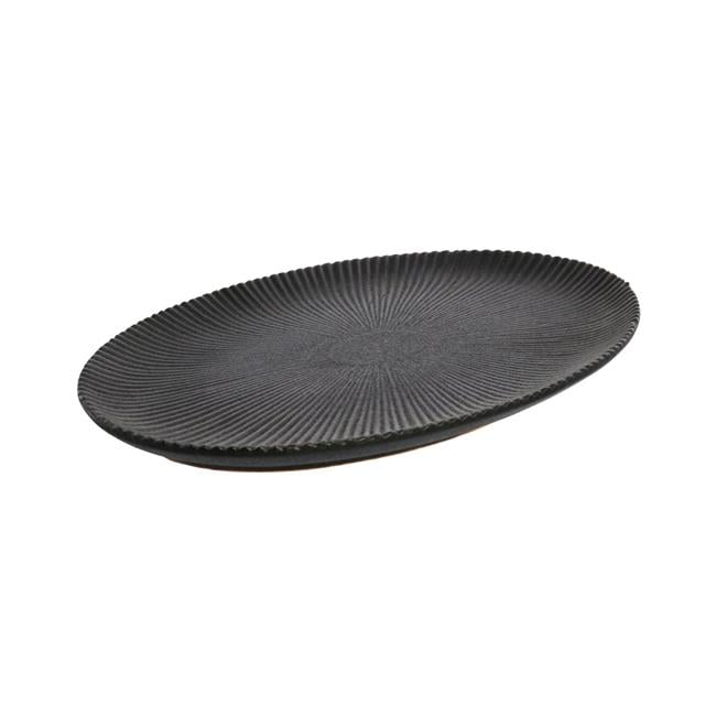 Benjara BM209879 Ceramic Oval Shaped Plate with Ribbed Pattern, Black ...