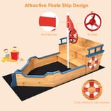 Costway Kids Pirate Boat Wood Sandbox w/ Bench Seat & Flag Wooden ...